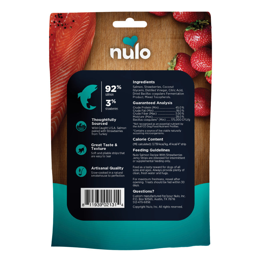 Nulo Freestyle Grain-Free Jerky Strip Dog Treats Salmon w/Strawberries ...